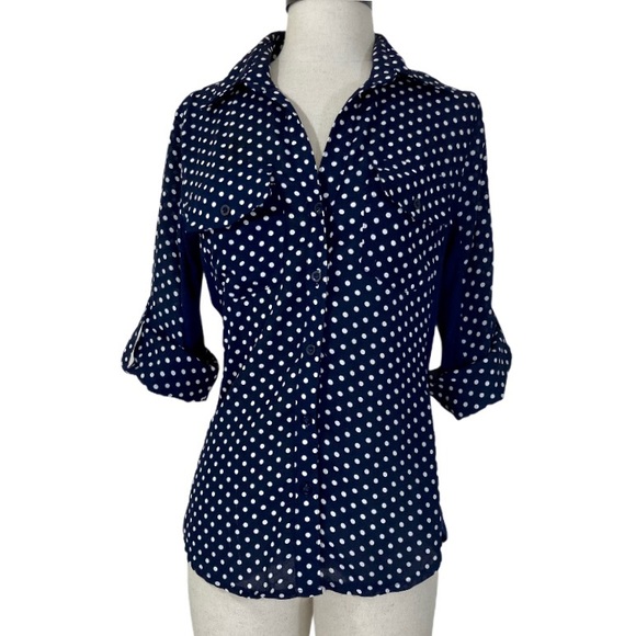 hello miss | Tops | Hello Miss Womens Button Down Shirt Blue Polkadot ...